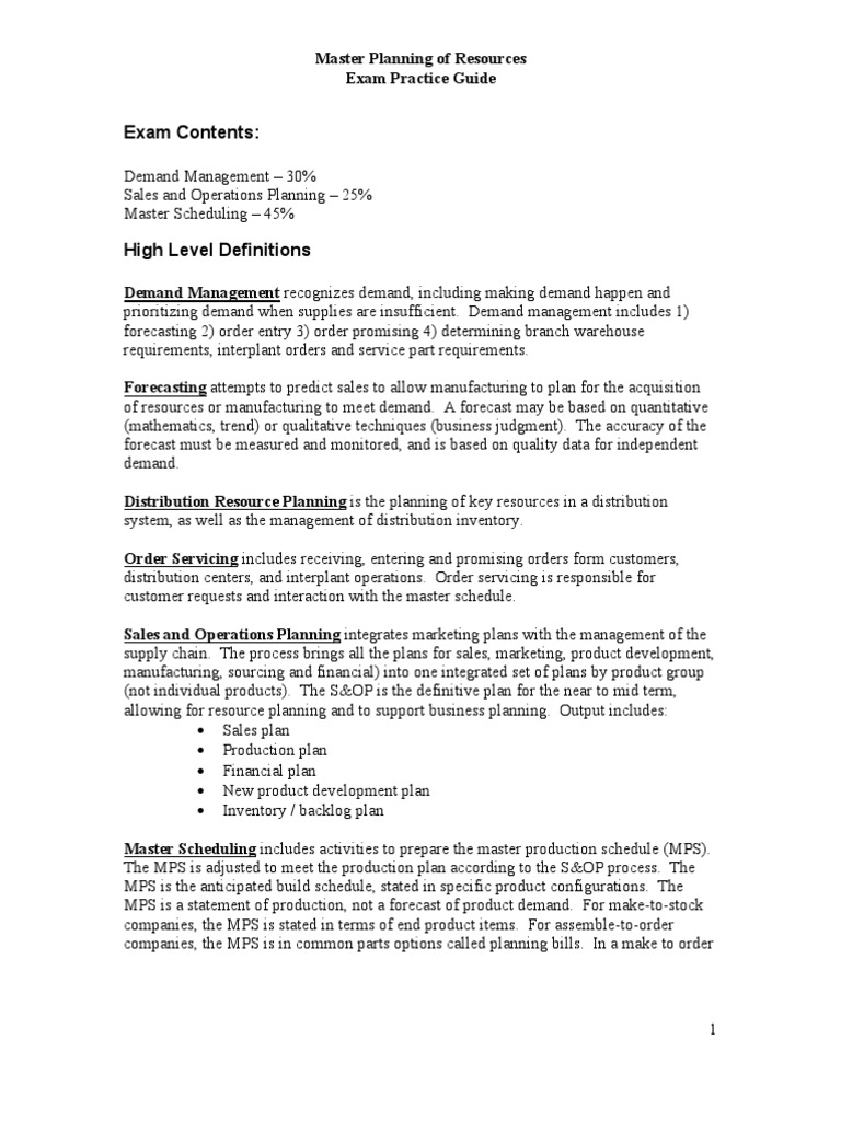 CPIM Master Planning of Resources Prep Updated | PDF | Forecasting ...