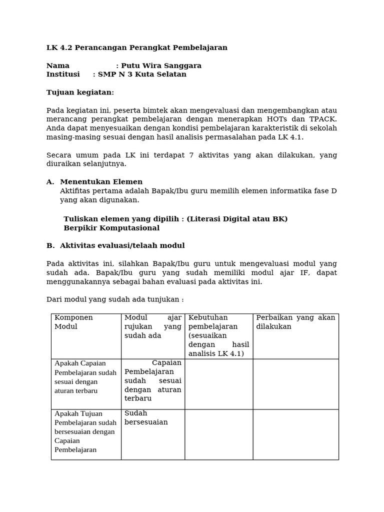 LK 4.2 Perangkat Pembelajaran-SMP-rev | PDF