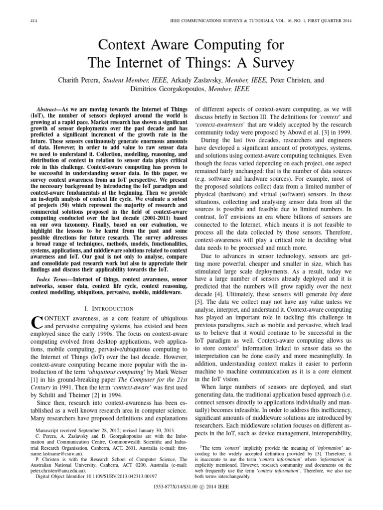 Context Aware Computing For The Internet of Things A Survey | PDF | Internet Of Things ...