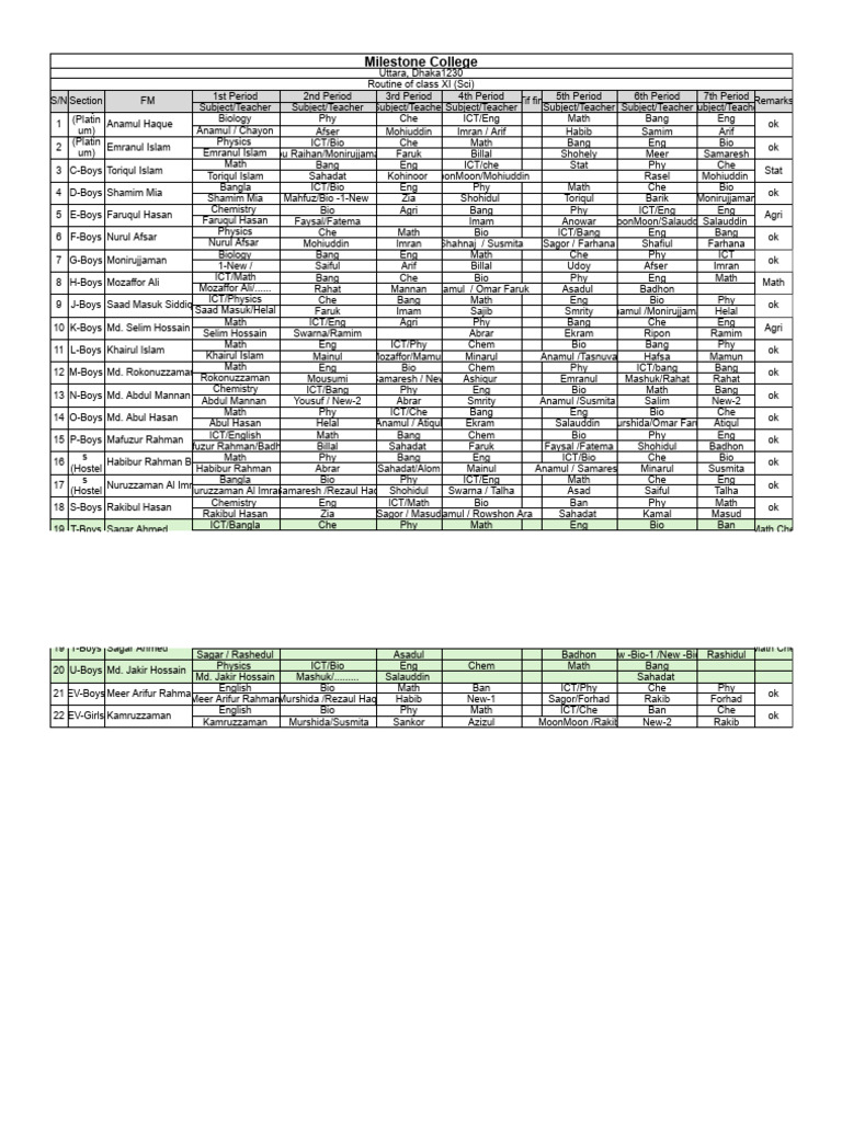 HSC Routine 2027 for Class XI Science | PDF | Bangladesh