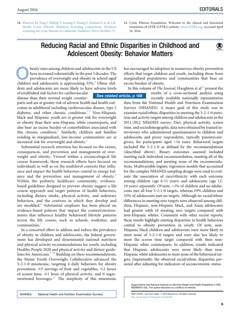 Racial Disparities in Youth Obesity Prevention | PDF | Obesity ...