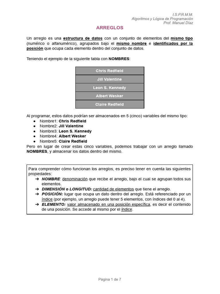 Teoría - Arreglos Unidimensionales y Bidimensionales | PDF ...