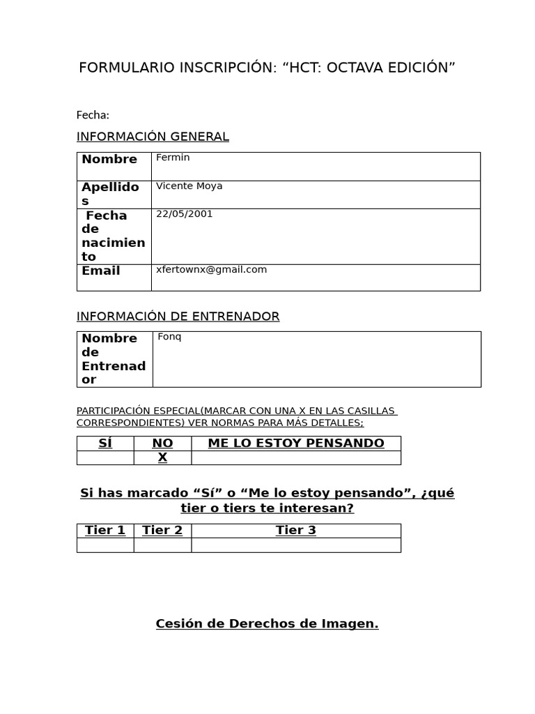 Inscripción HCT: Octava Edición | PDF