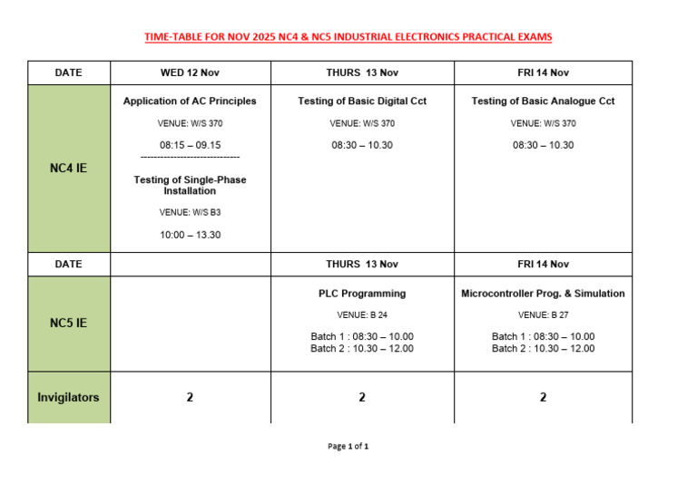 NC4 & NC5 Industrial Electronics Exam Schedule | PDF