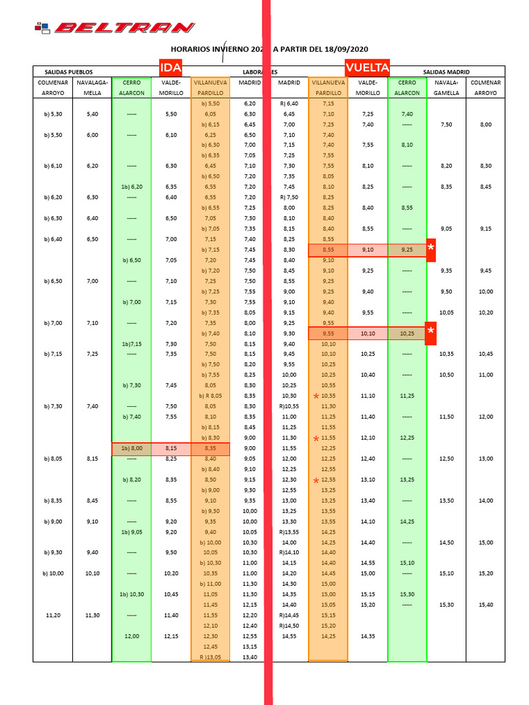 Horarios de Transporte Madrid 2020 | PDF