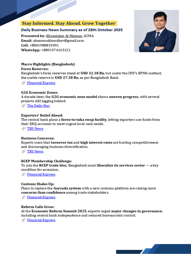 Daily Business News Summary As of 28th October 2025 | PDF | United ...