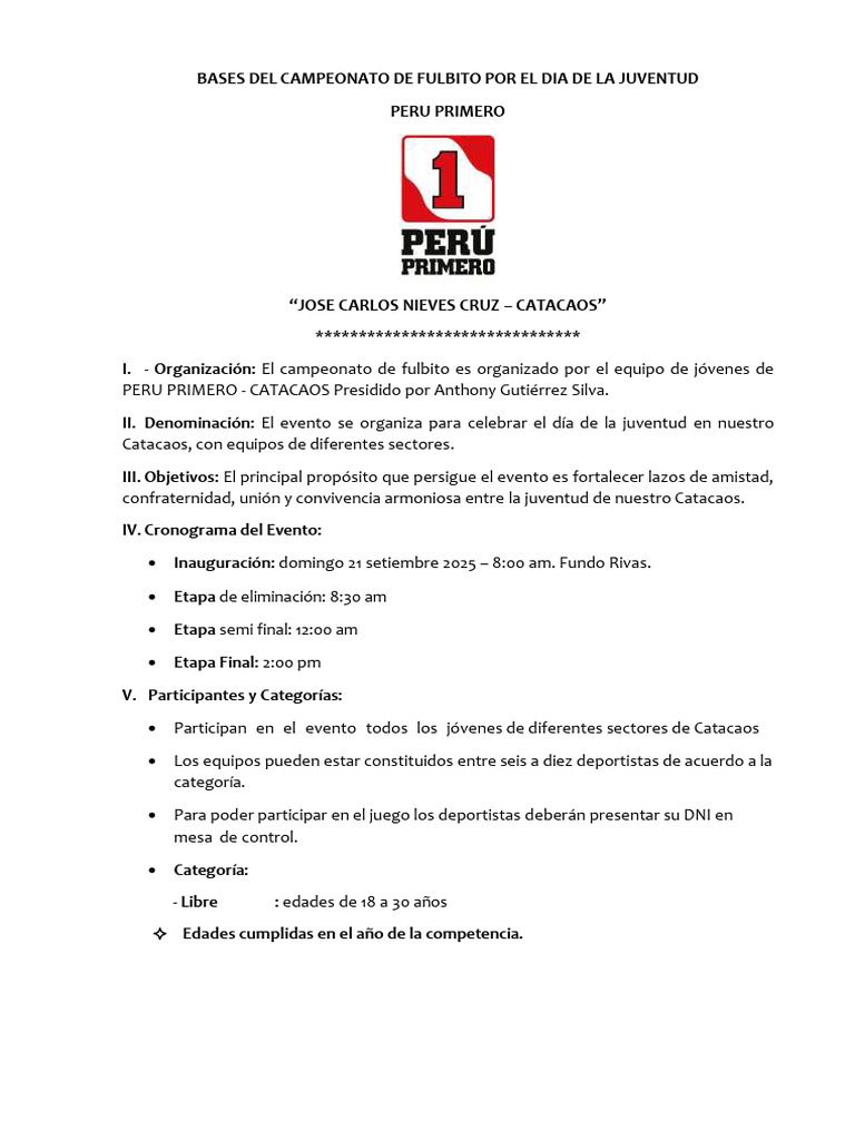 Campeonato de Fulbito Día de la Juventud | PDF | Deportes | Asociación ...