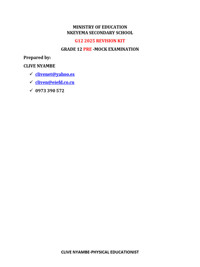 Grade 12 Physical Education Revision Kit | PDF | Muscle Contraction ...