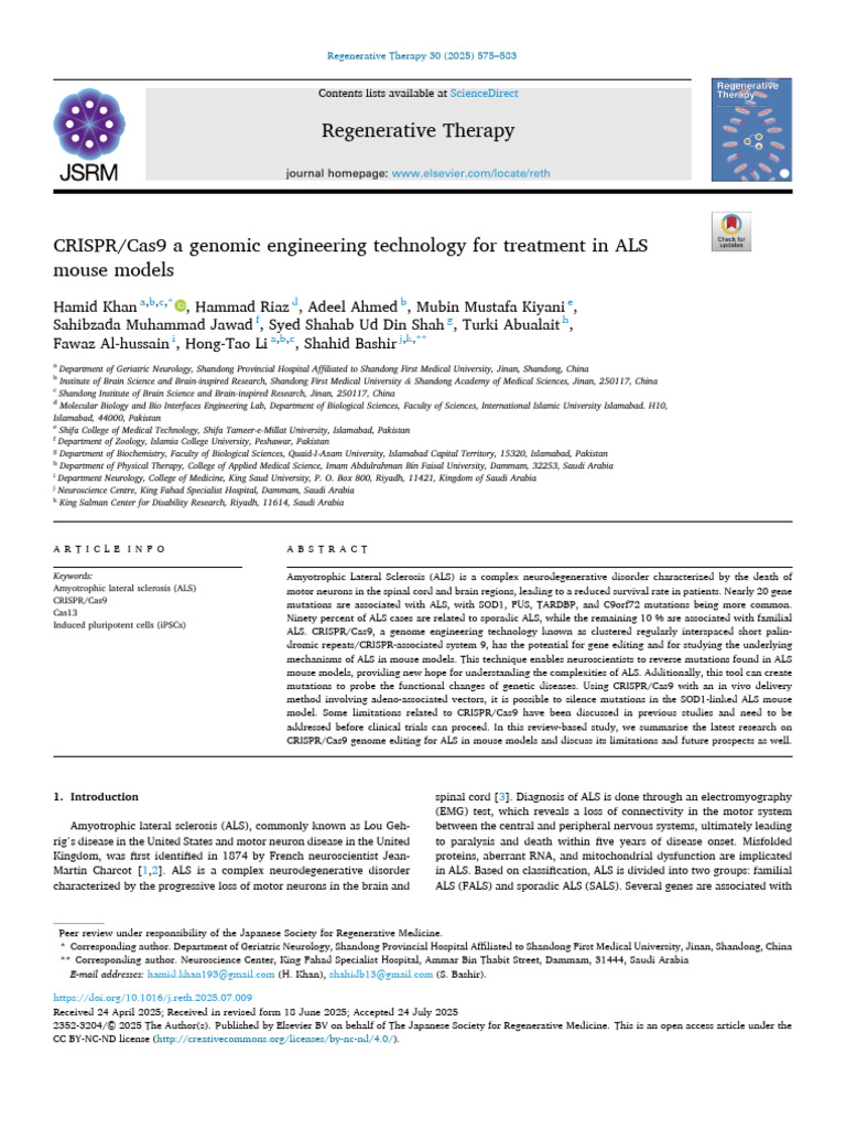 CRISPR A Genomic Engineering Technology For Treatment in ALS Mouse ...