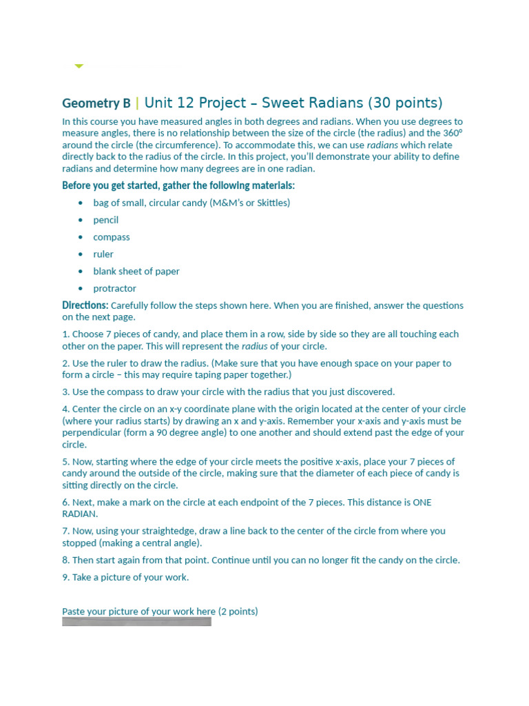 Unit 12 Project - Sweet Radians - Nicholas Butzin | PDF | Circle | Angle