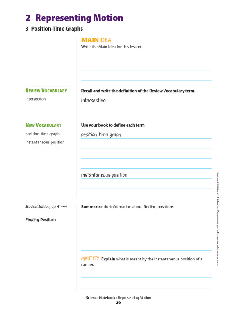 Physics - CH 2 L 3 - Position-Time Graphs - Notebook | PDF