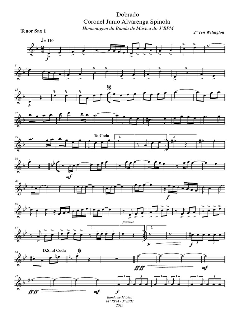 Dobrado Coronel Spínola - Tenor Sax 1 | PDF