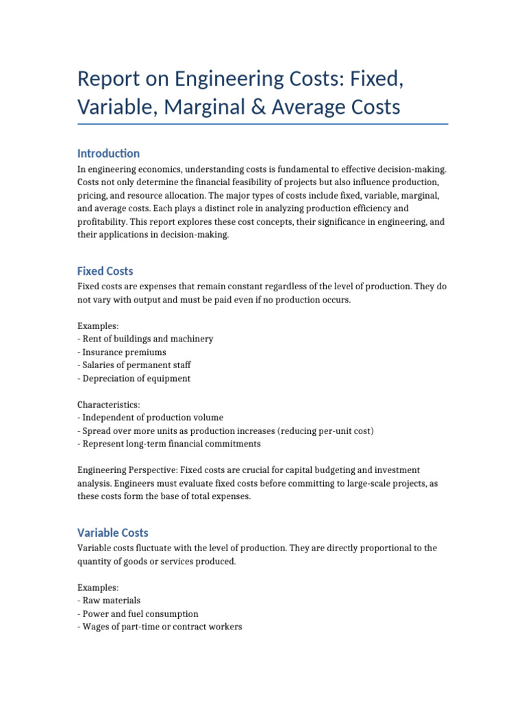 Engineering Costs Report | PDF | Marginal Cost | Average Cost