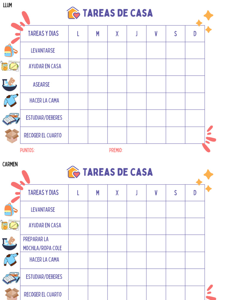 Póster Horizontal Tareas de Casa Infantil Ilustrado Colorido | PDF