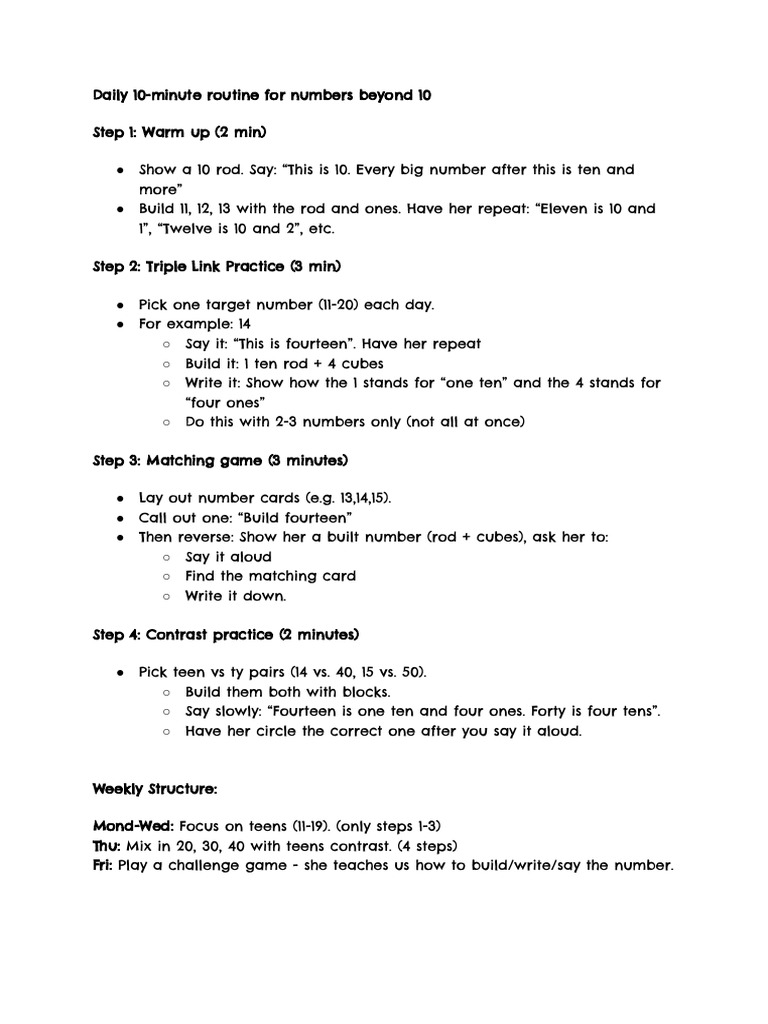 10-Minute Daily Number Routine | PDF