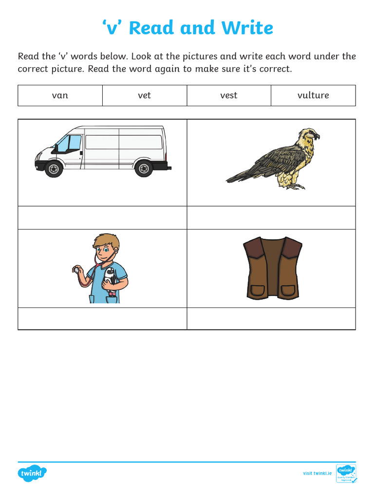 'v' Words Reading and Writing Activity | PDF