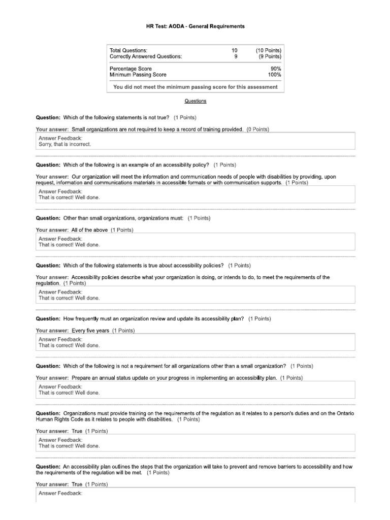 AODA Course Test Result | PDF