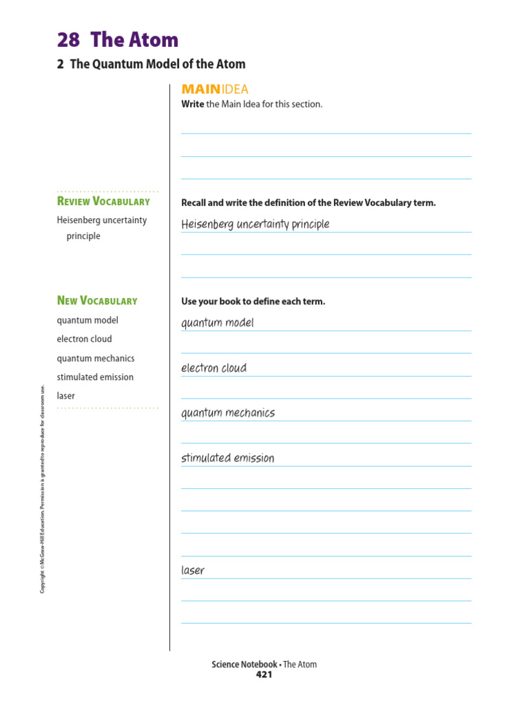 Physics - CH 28 L2 - The Quantum Model of The Atom - Notebook | PDF ...