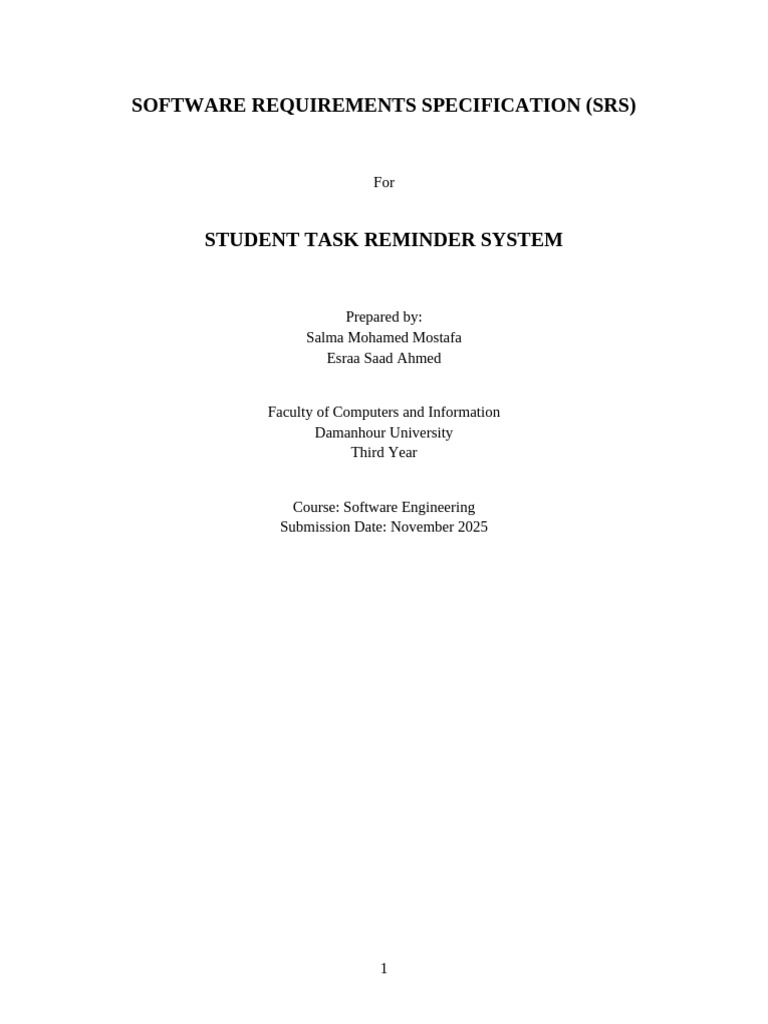 SRS Student Task Reminder System Final | PDF | Java Script | User Interface