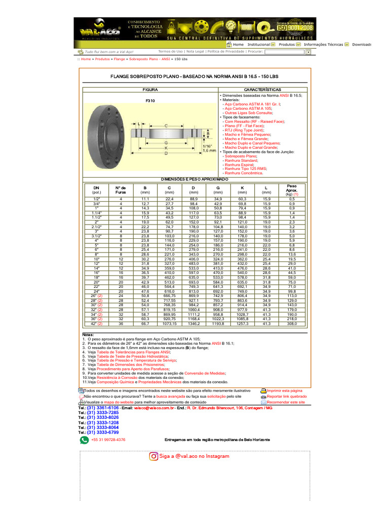 Tabela de Flanges 150 Lbs ANSI | PDF | Engenharia Mecânica | Materiais
