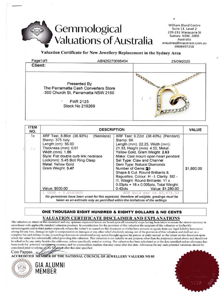 Clean Valuation Certificate 042400219269 | PDF