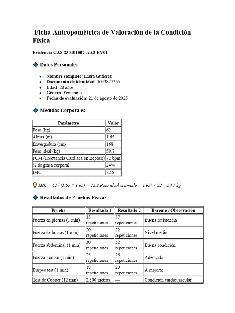 Ficha Antropométrica de Valoración de La Condición Física | PDF ...
