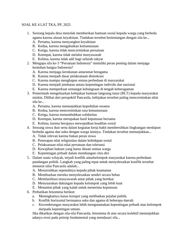 Soal Latihan Ke 4, Tka Panc 2025 | PDF