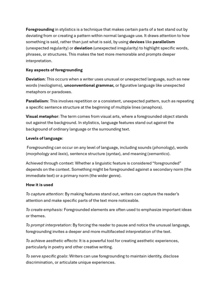 Understanding Foregrounding in Stylistics | PDF