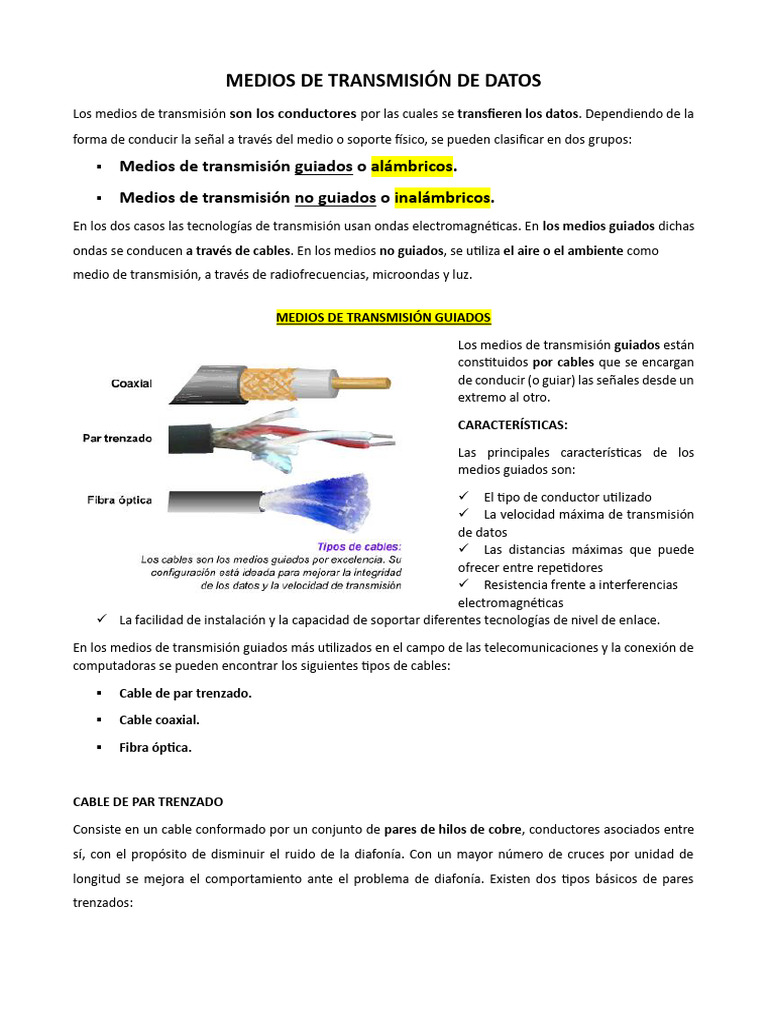 Medios de Transmisión de Datos | PDF | Medio de transmision | Espectro ...