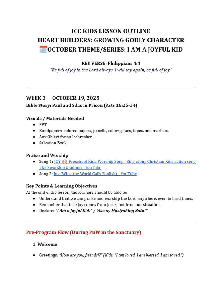 Joyful Kids Lesson Plan: Paul & Silas | PDF | Paul The Apostle ...