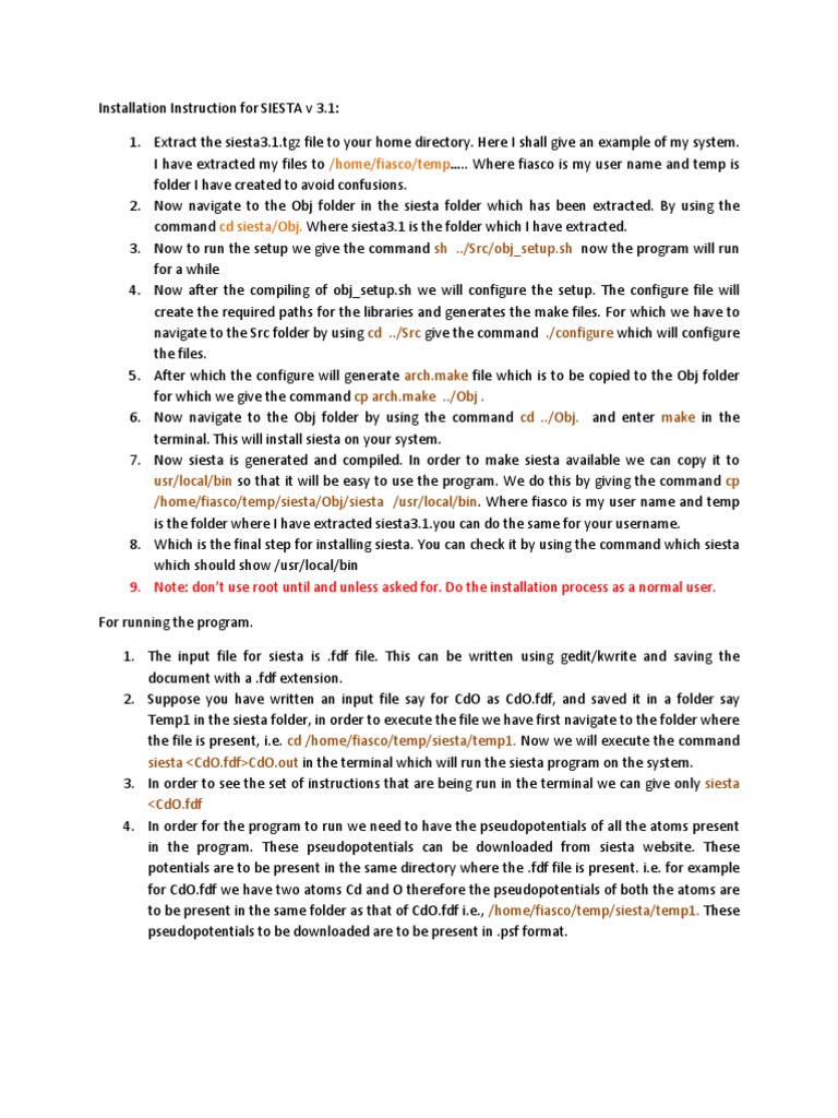 Installation Instruction For SIESTA V 3 | PDF | Directory (Computing) | Computer File