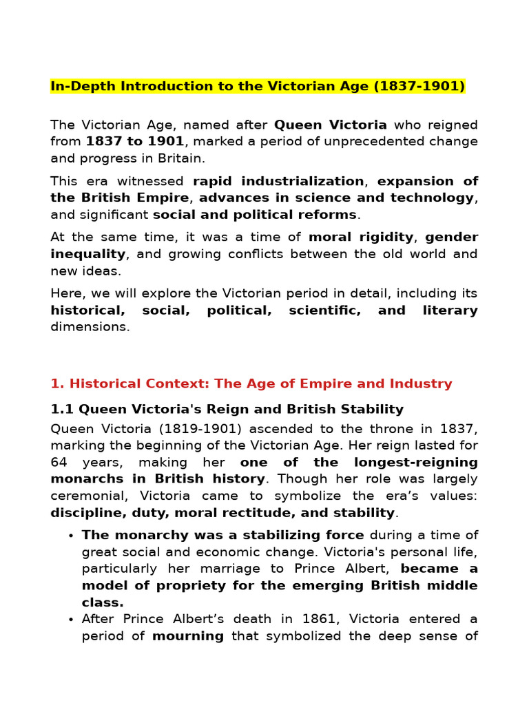 Overview of the Victorian Age (1837-1901) | PDF | Victorian Literature ...