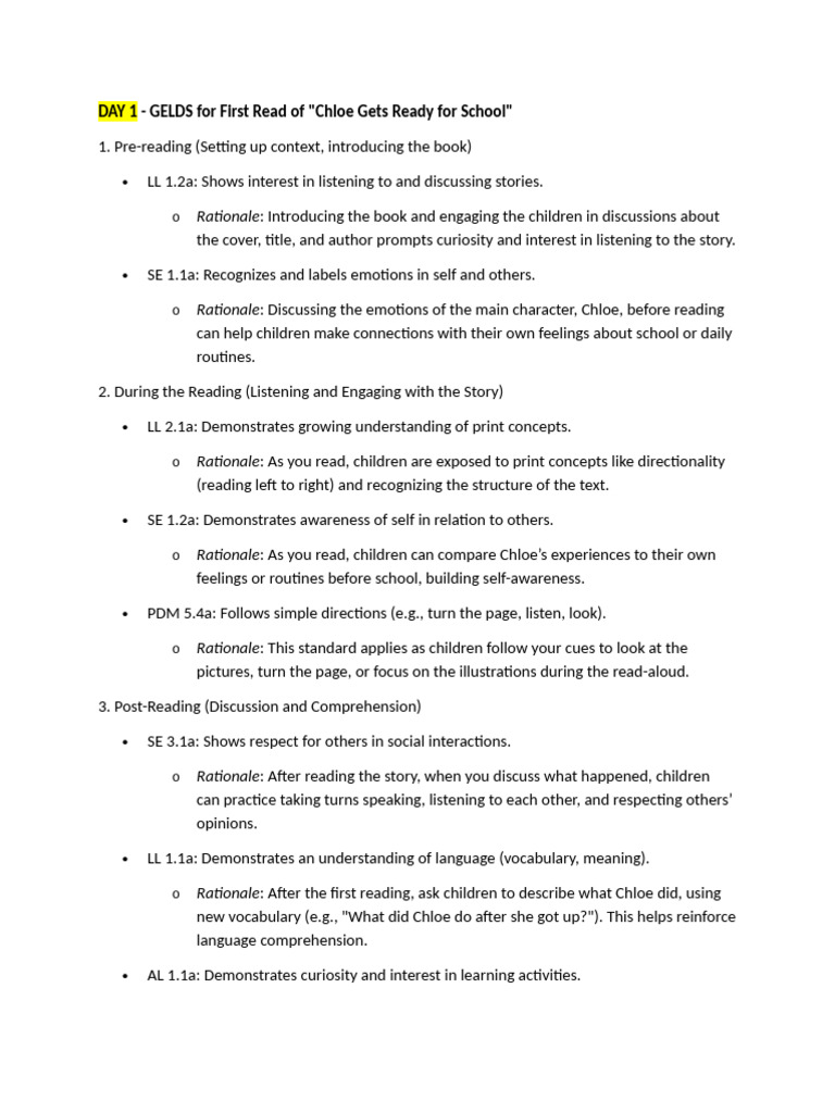 GELDS Activities for Chloe's Story | PDF | Vocabulary | Playground