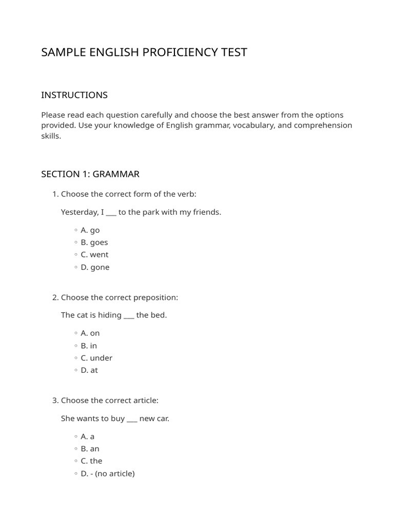 English Proficiency Test Sample | PDF