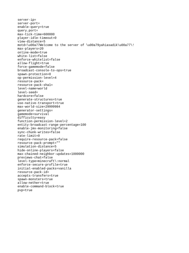 Minecraft Server Properties Configuration | PDF