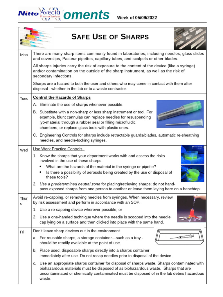 Safe Handling of Laboratory Sharps | PDF | Safety