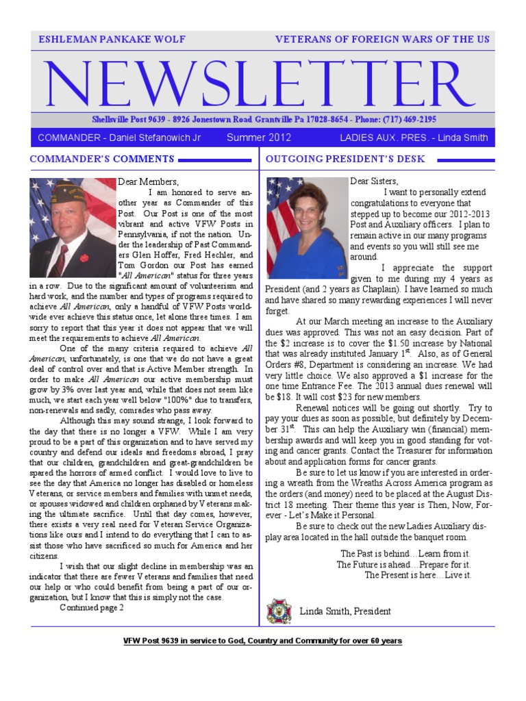 VFW Post 9639 Summer Newsletter | PDF | World Wide Web | Internet & Web