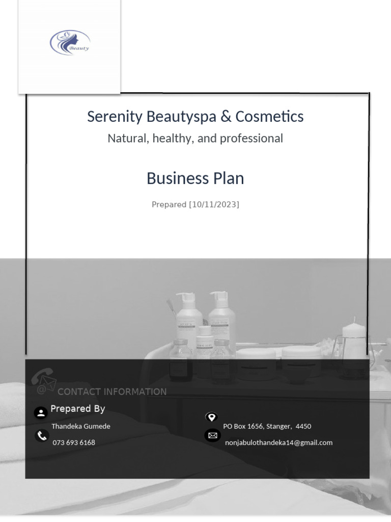 Serenity Beautyspa Business Plan Overview | PDF | Cost Of Living | Brand