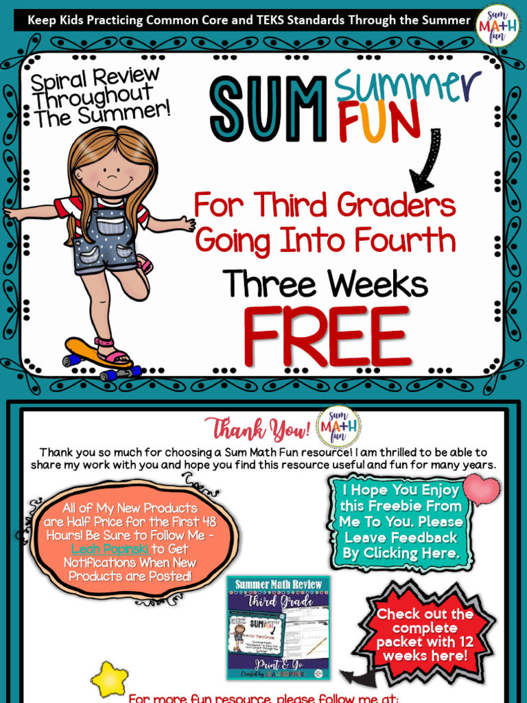 Summer Math Review for 3rd Graders | PDF | Copyright | Digital ...