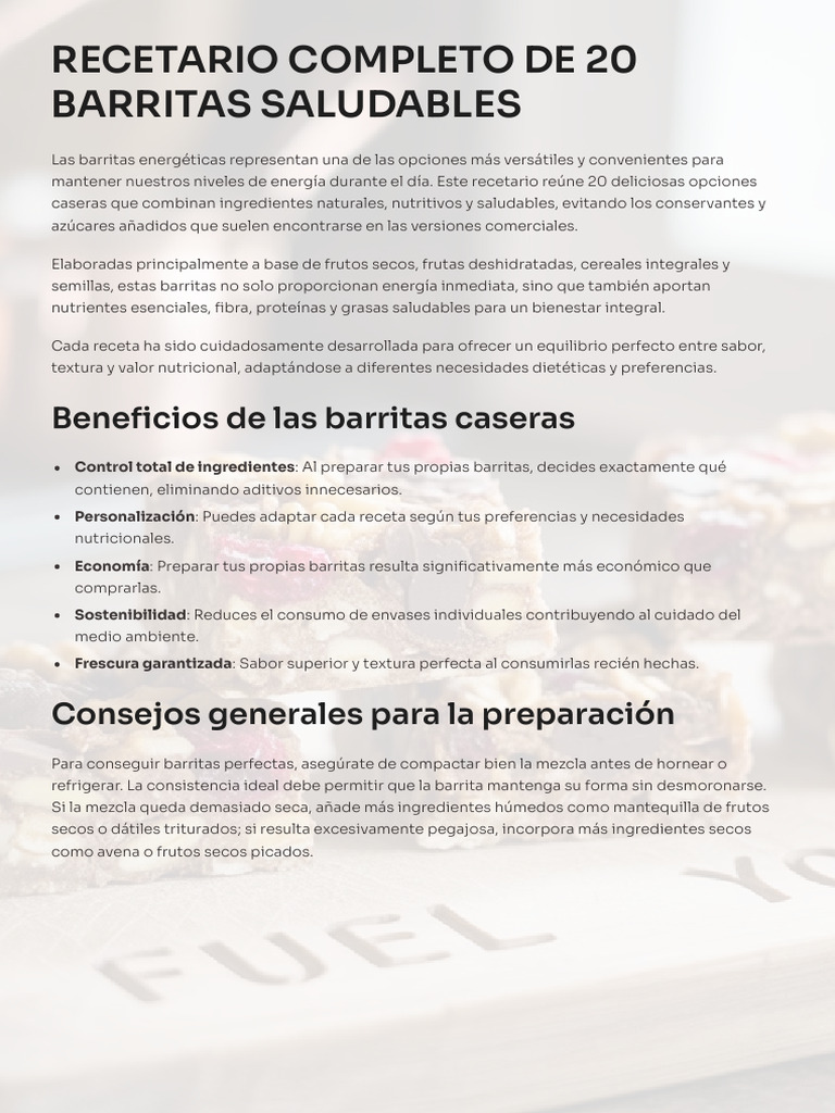 REGALO 6 ? 20 Barritas Saludables | PDF | Nutrición | Dieta y nutrición