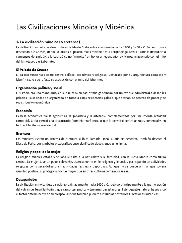 APUNTES Civilizaciones - Minoica - y - Micenica | PDF | Grecia micénica ...