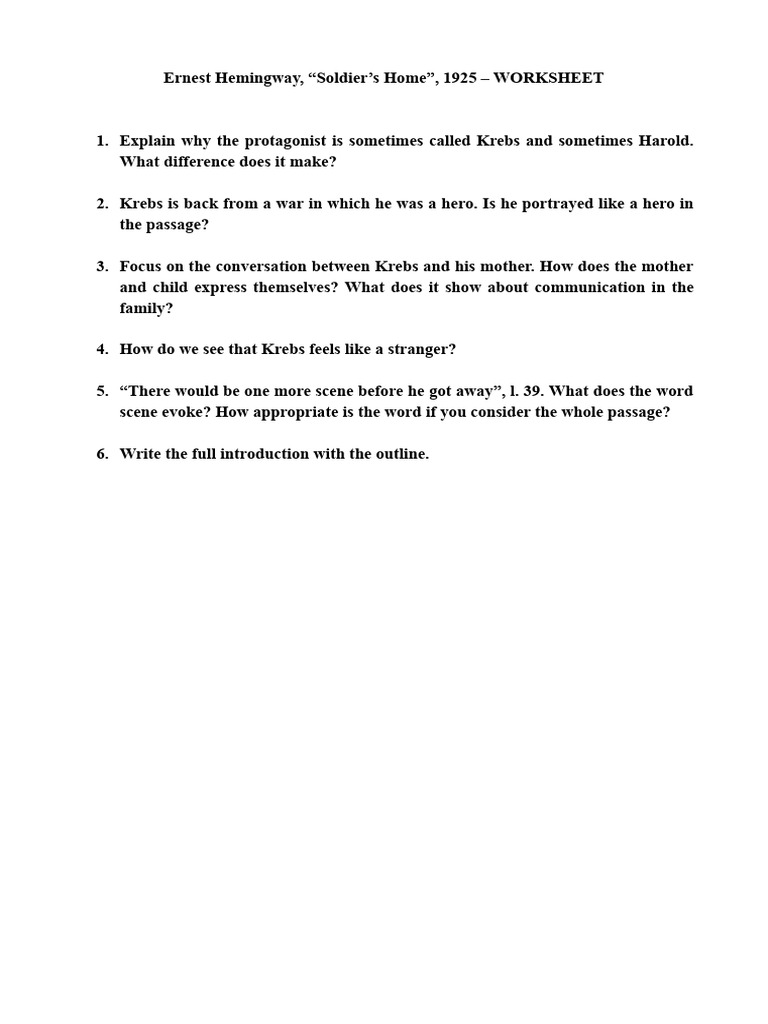 Analysis of Hemingway's "Soldier's Home" | PDF