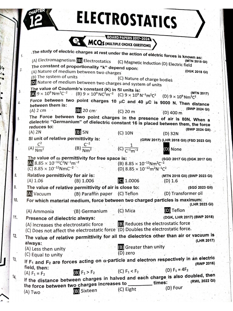 Physics MCQS Class 12 Chapter 12 To 21 | PDF