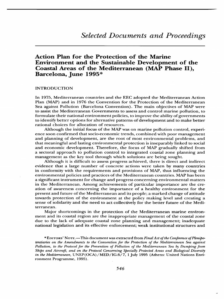 Action Plan For The Protection of The Marine Environment and | PDF ...