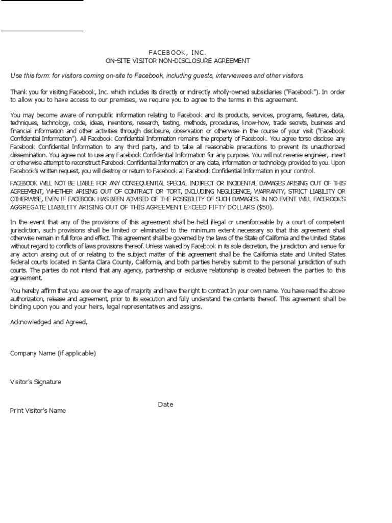 Visitor Nda | Non Disclosure Agreement | Confidentiality