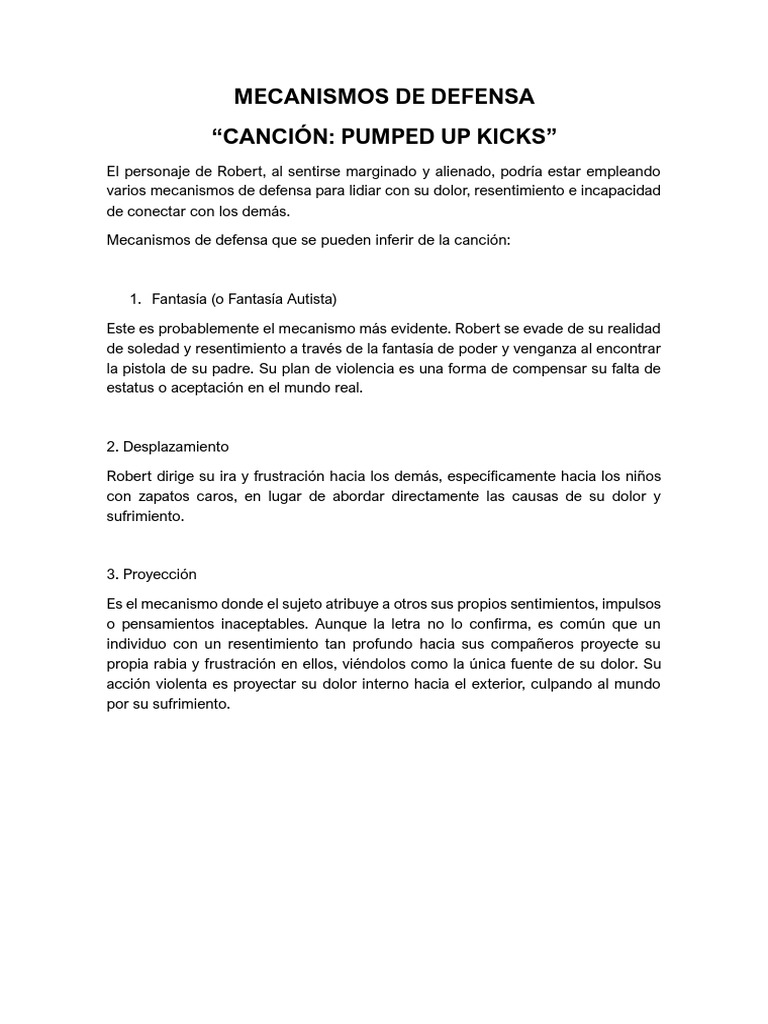 Mecanismos de Defensa en "Pumped Up Kicks" | PDF