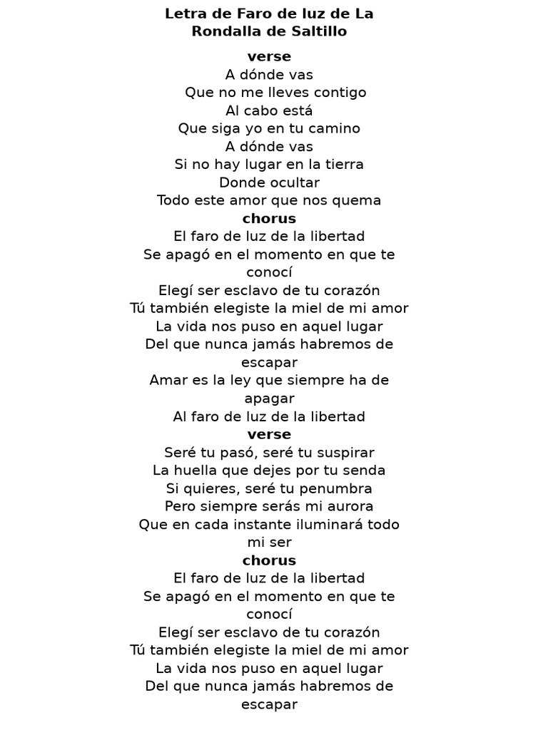 Letra de "Faro de Luz" - Rondalla de Saltillo | PDF