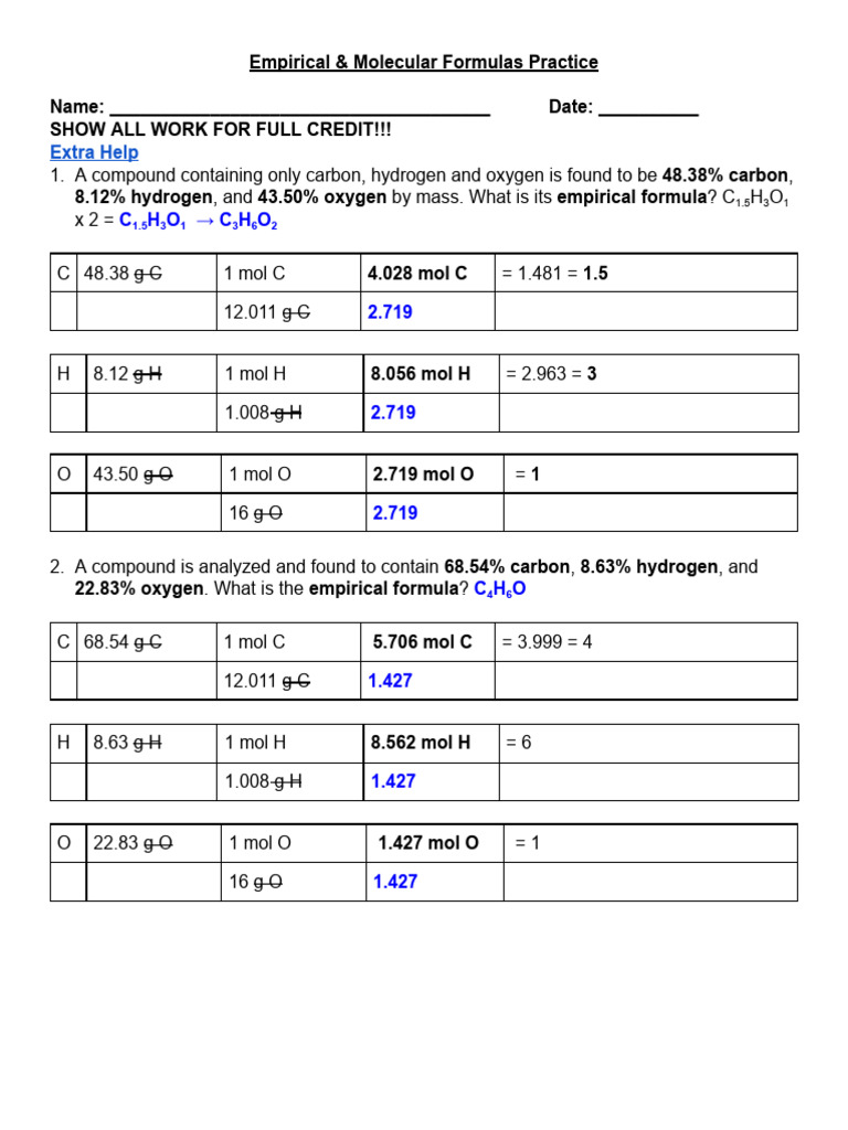 Empirical Formula Practice Problems | PDF | Mole (Unit) | Sodium