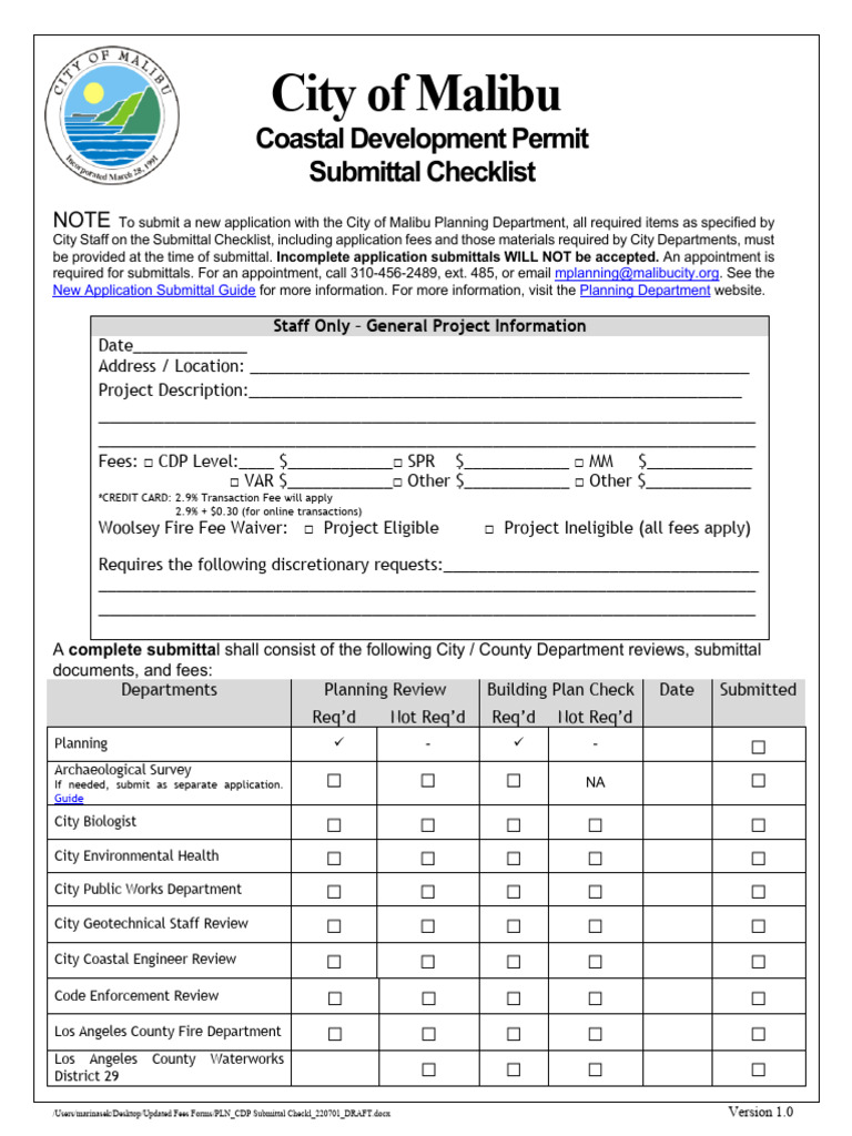 Coastal Development Permit Checklist | PDF | Lighting
