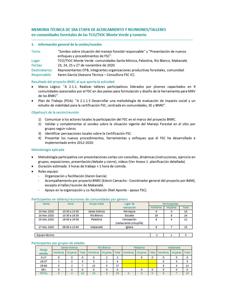 001.1 Memoria Taller Inicial Monte Verde Nov.2020 Final | PDF | Consejo ...